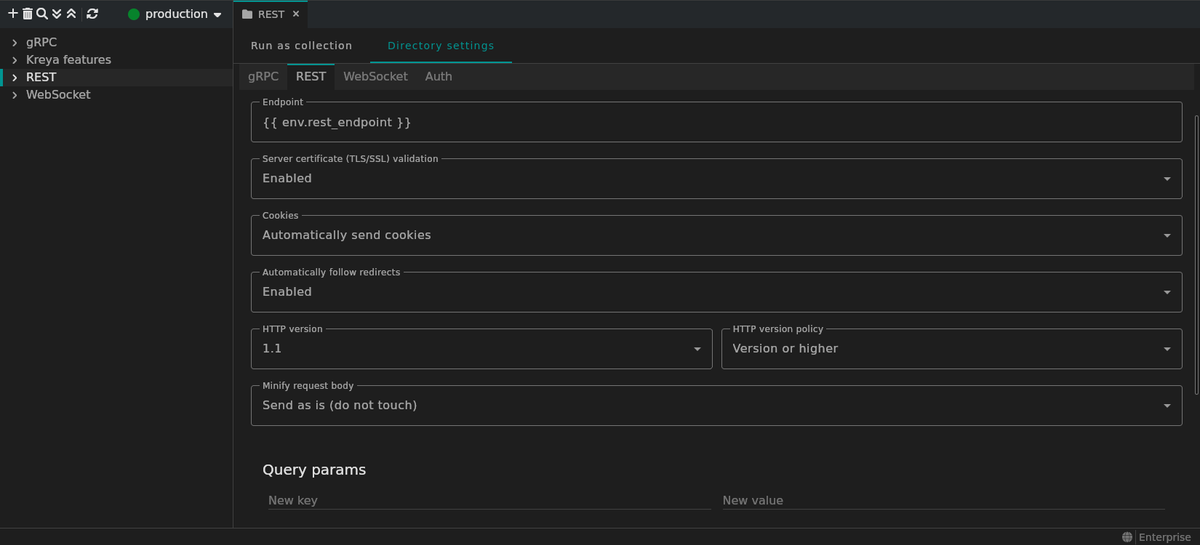 Default / directory settings | Kreya